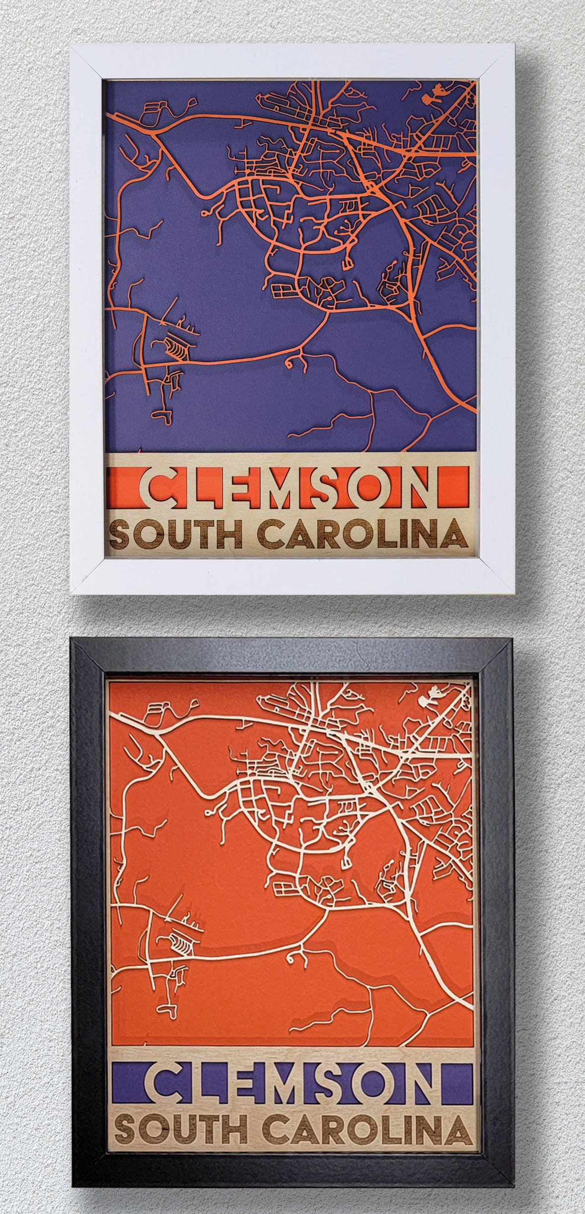 Clemson SC Map Clemson South Carolina Wood Street Map Framed Clemson ...
