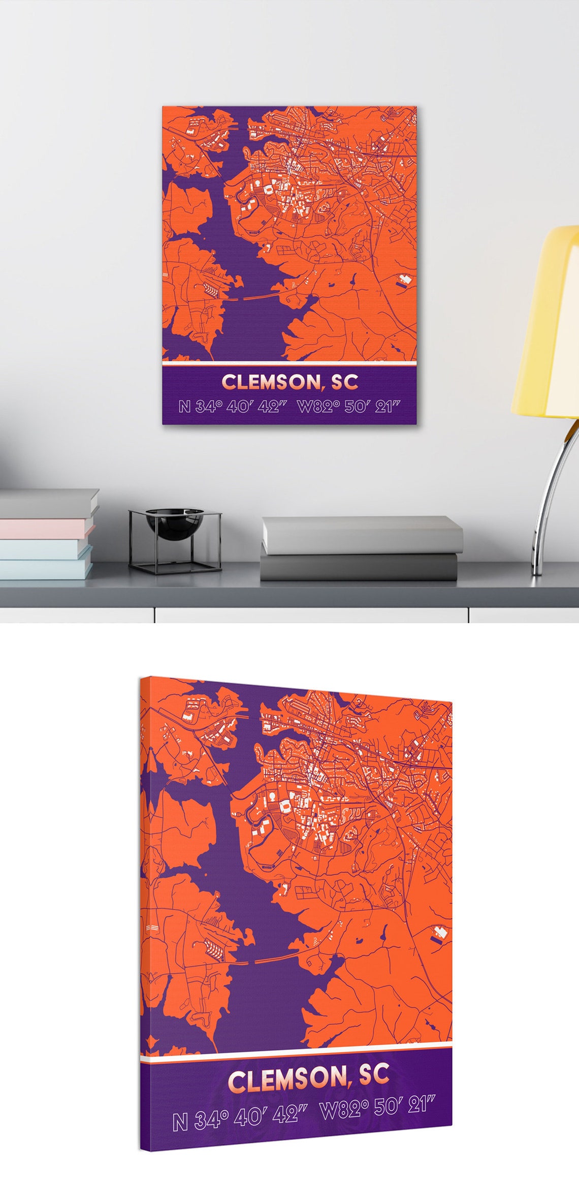 Clemson SC College Map Clemson South Carolina Canvas Map Clemson Street ...