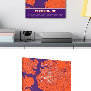 Clemson SC College Map Clemson South Carolina Canvas Map Clemson Street ...