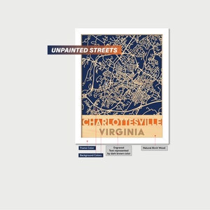 Charlottesville Va Map Charlottesville Virginia Wood Map Framed ...
