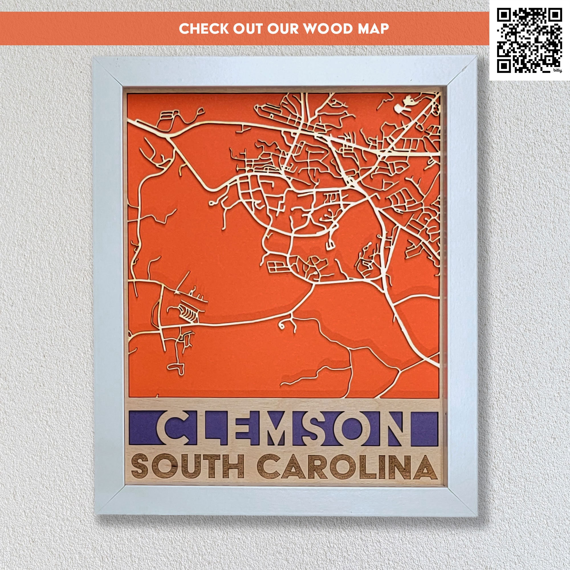 Clemson SC College Map Clemson South Carolina Canvas Map Clemson Street ...