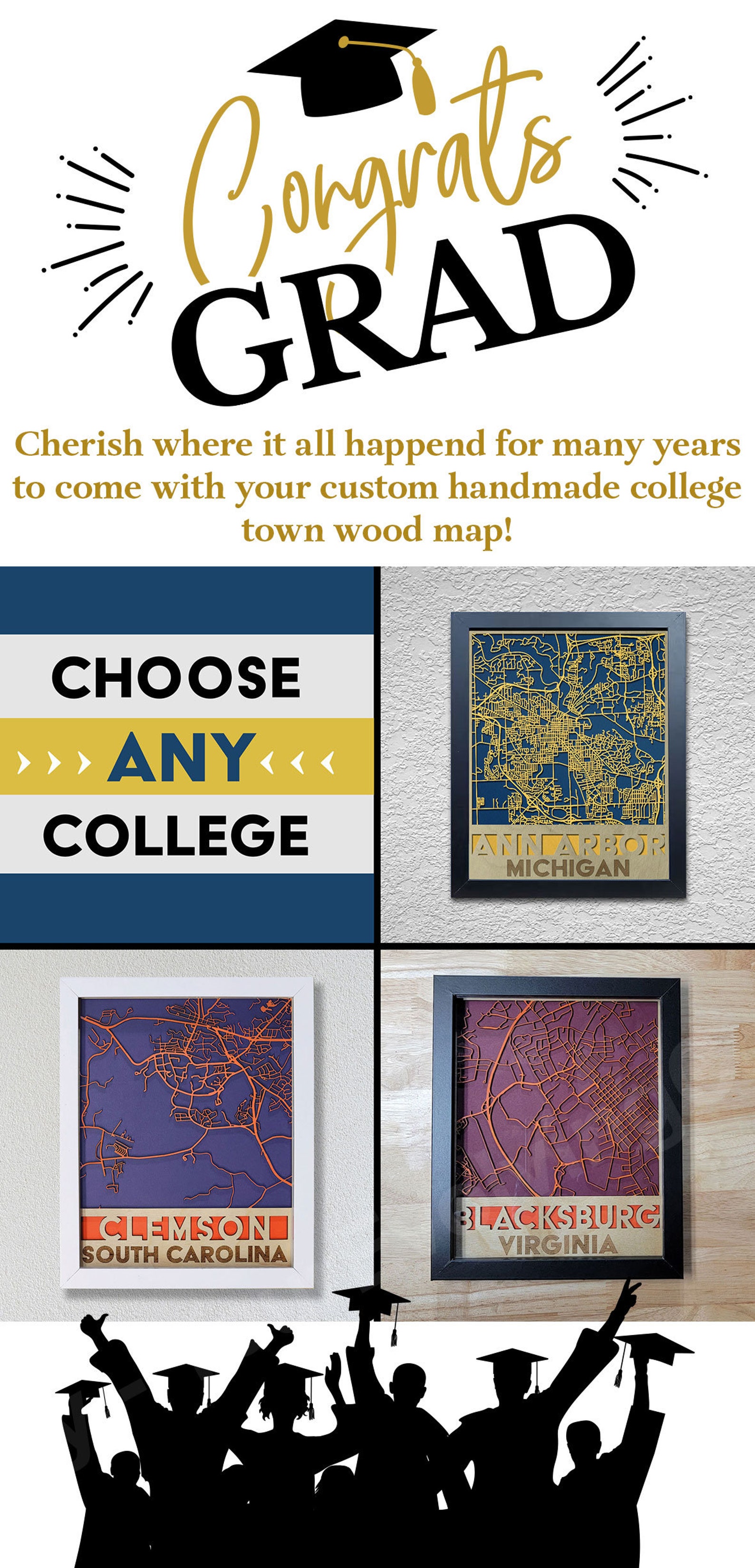 Custom College Wood Map Personalized University Map of College Campus ...
