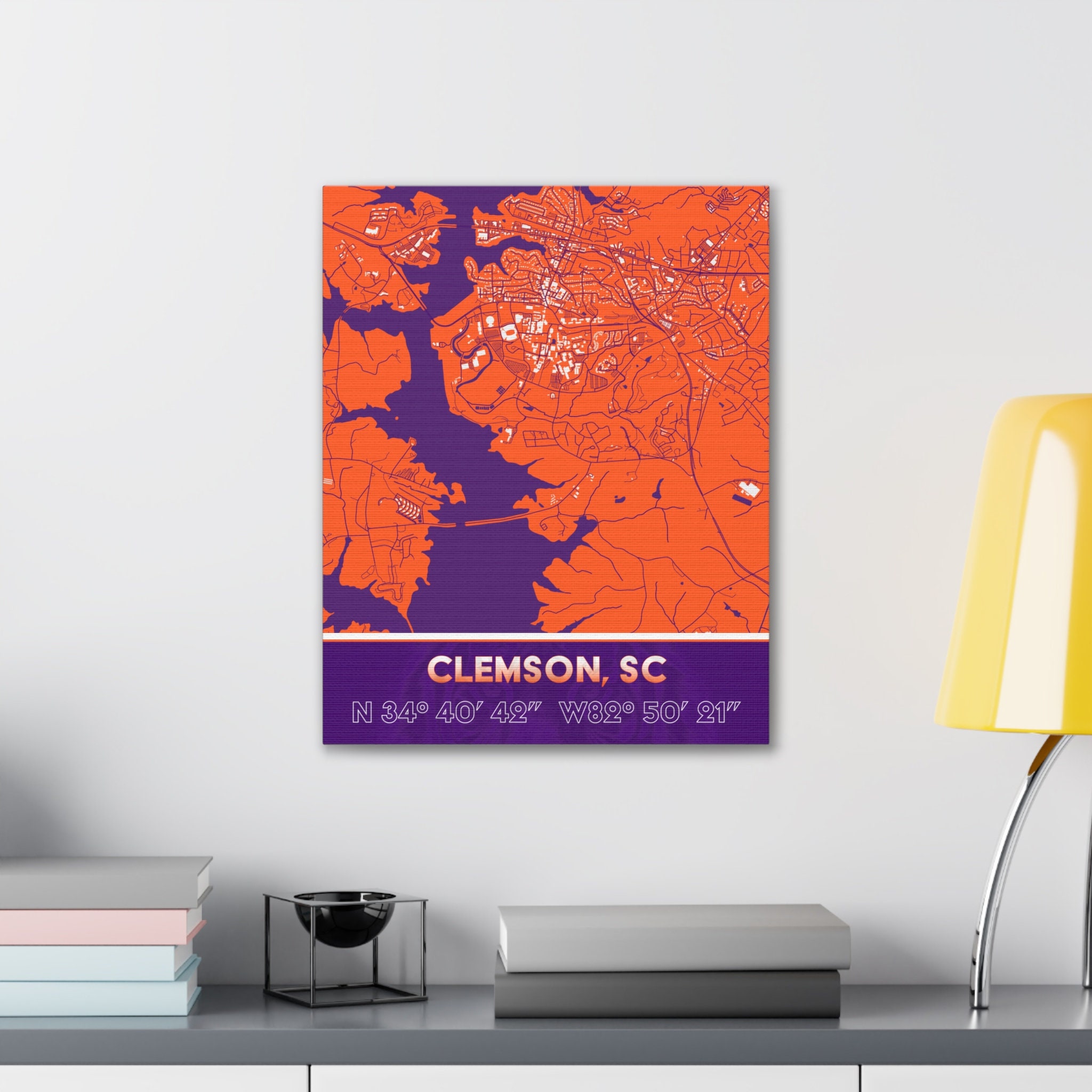 Clemson SC College Map Clemson South Carolina Canvas Map Clemson Street ...