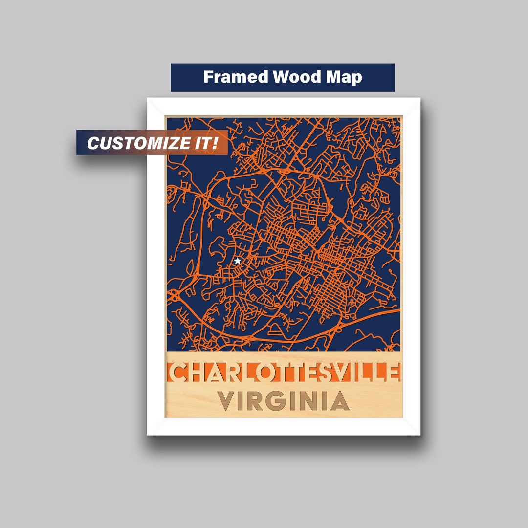 Charlottesville Va Map Charlottesville Virginia Wood Map Framed ...