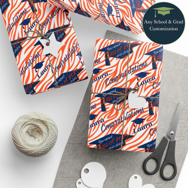 Personalize Tiger Stripe Graduation Wrapping Paper Class of 2025 Gift ...