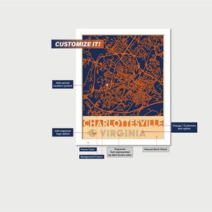 Charlottesville Va Map Charlottesville Virginia Wood Map Framed ...