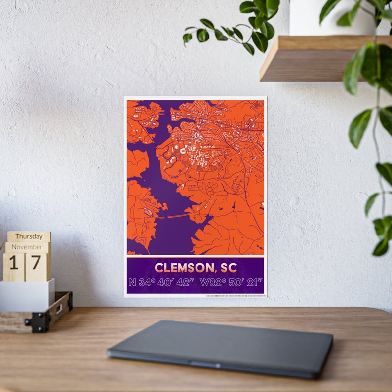 Clemson Custom Map Art of Clemson SC Map Gift for College Student Gift ...