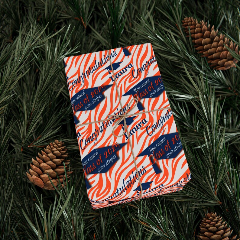 Personalize Tiger Stripe Graduation Wrapping Paper Class of 2025 Gift ...