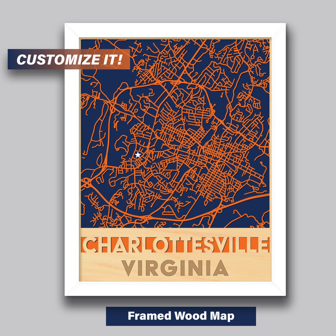 Charlottesville Va Map Charlottesville Virginia Wood Map Framed ...