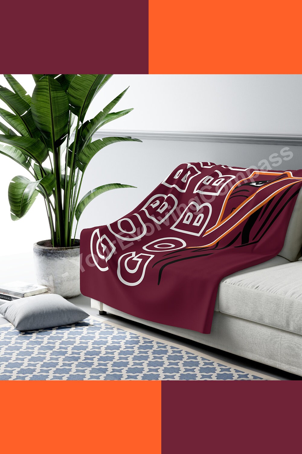 Vtech Blanket Maroon and Orange Fleece Blanket College Dorm Vtech Polar ...