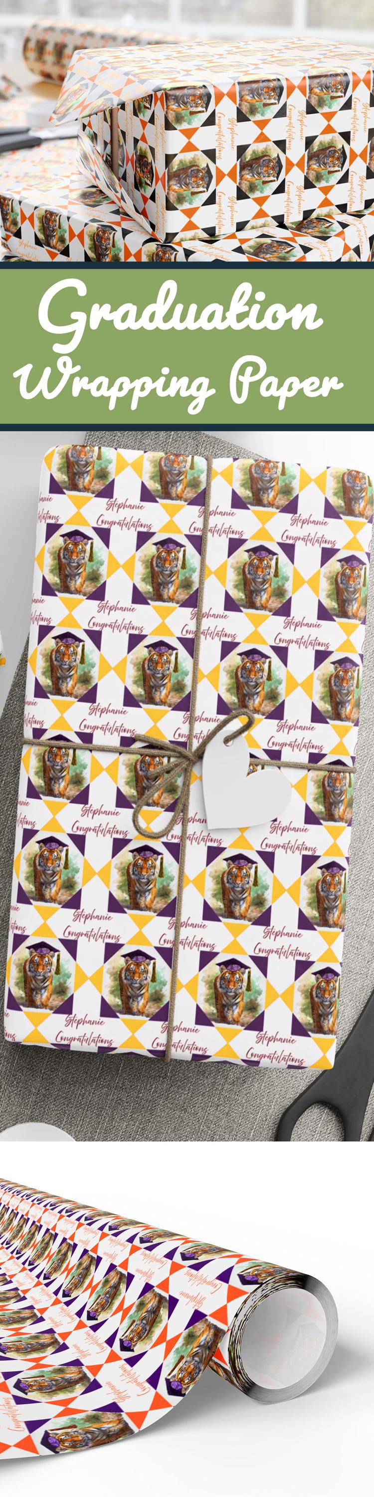 Graduation Wrapping Paper Tiger Mascot Gift Wrap Personalized Class of ...