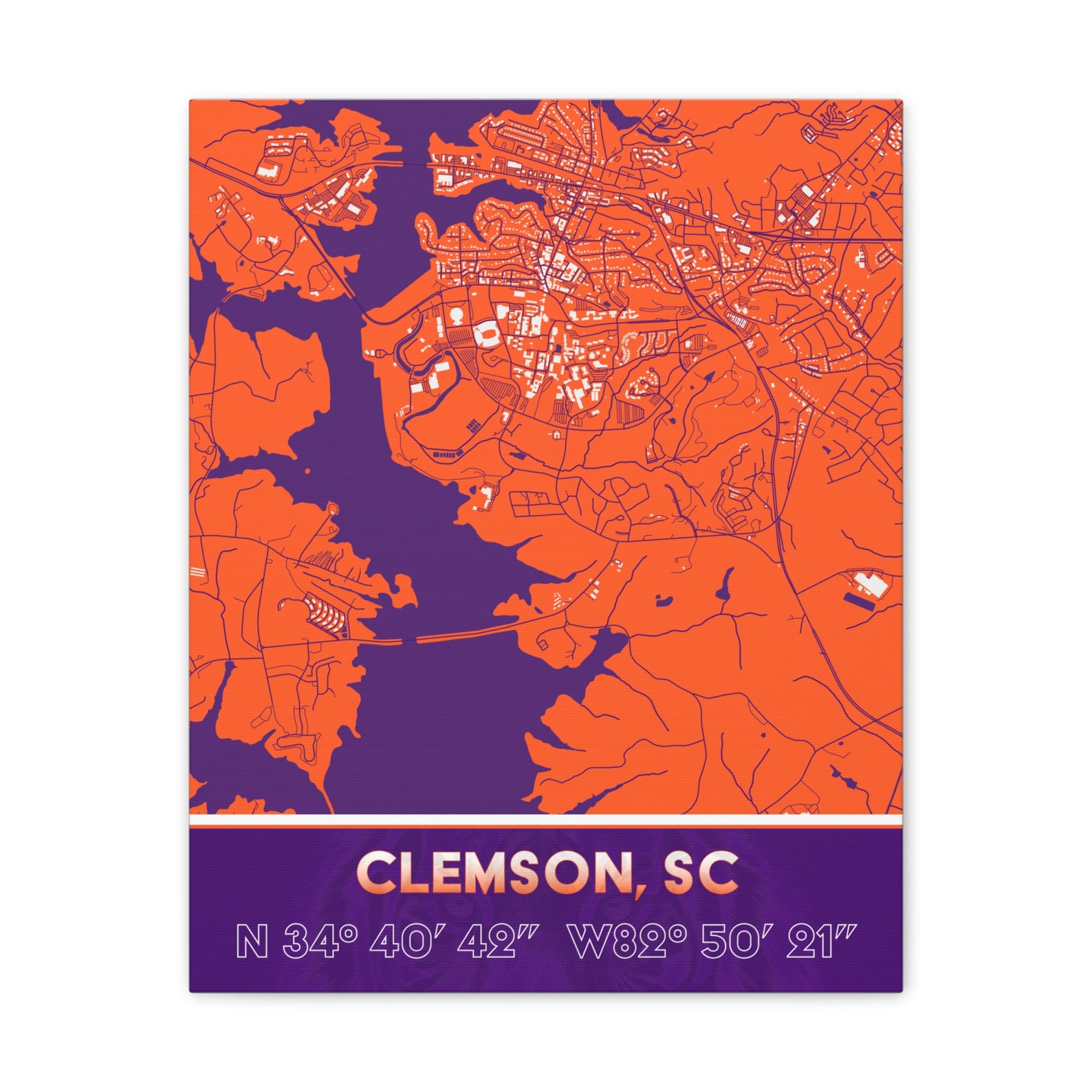 Clemson SC College Map Clemson South Carolina Canvas Map Clemson Street ...