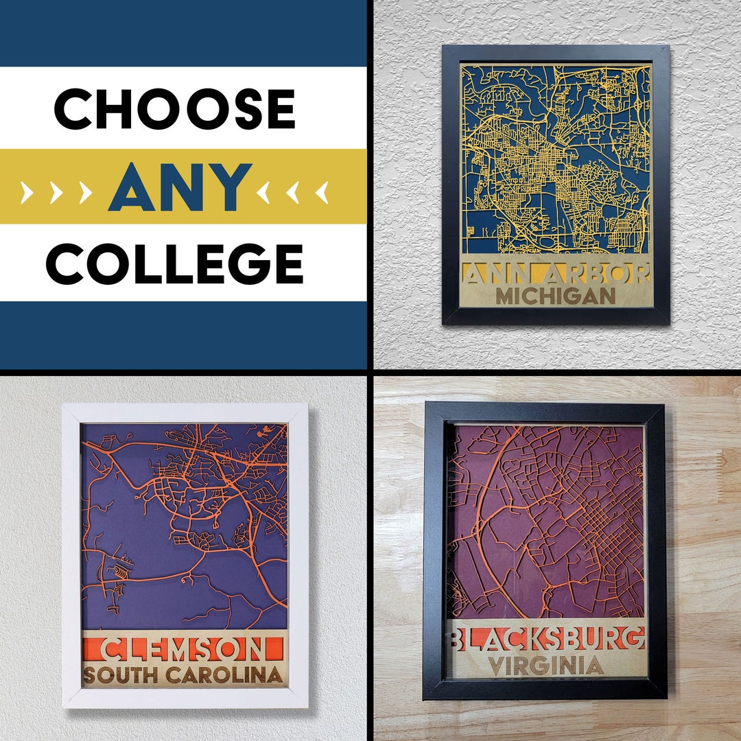 Custom College Wood Map Personalized University Map of College Campus ...