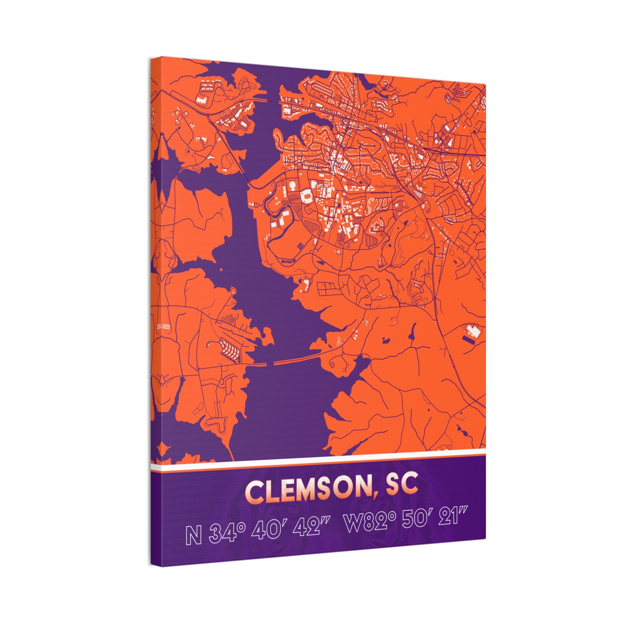 Clemson SC College Map Clemson South Carolina Canvas Map Clemson Street ...
