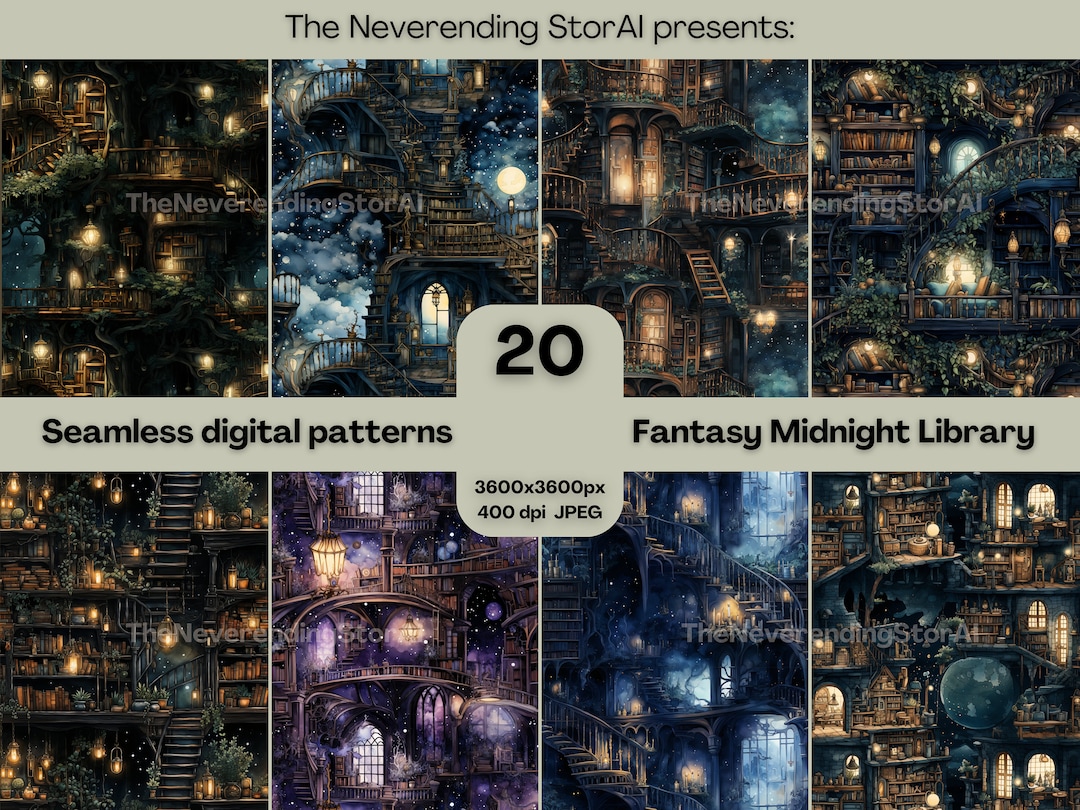 Seamless Fantasy Midnight Library 20 Digital Paper Patterns - Etsy