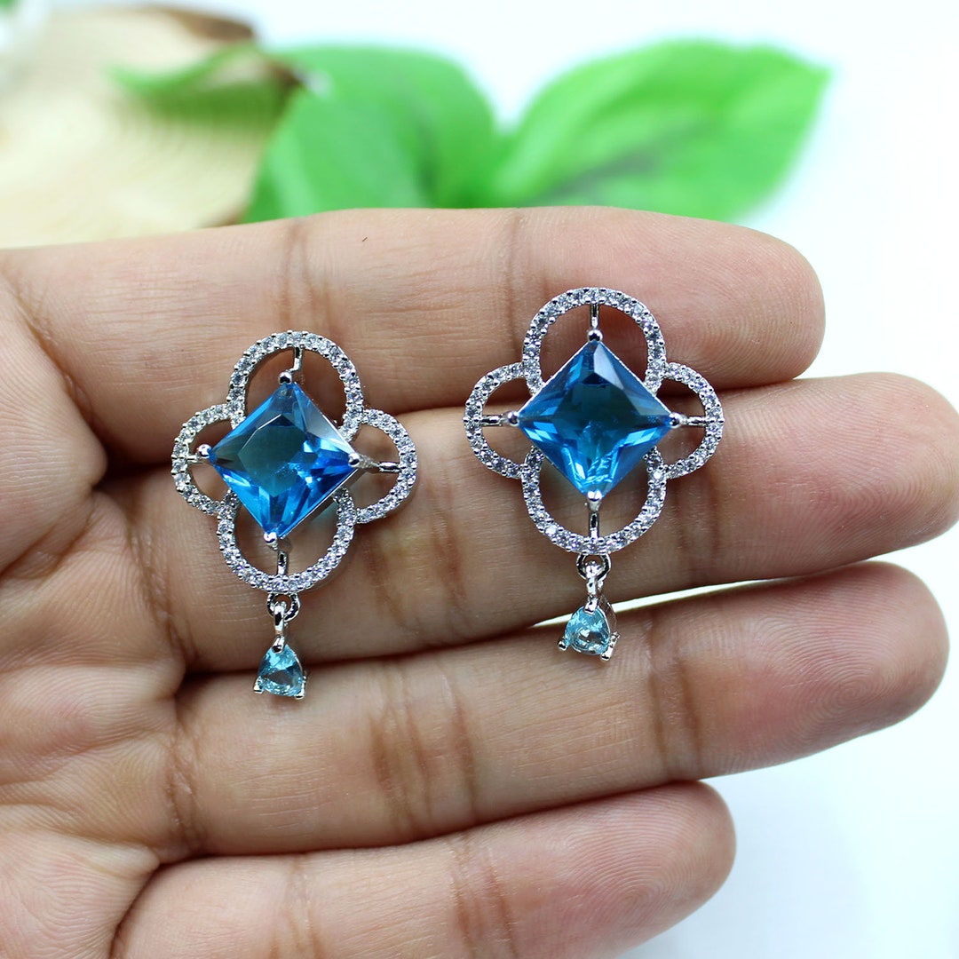 Royal Blue Quartz Stud Earrings, Blue Studs, Blue Bridal Earrings ...