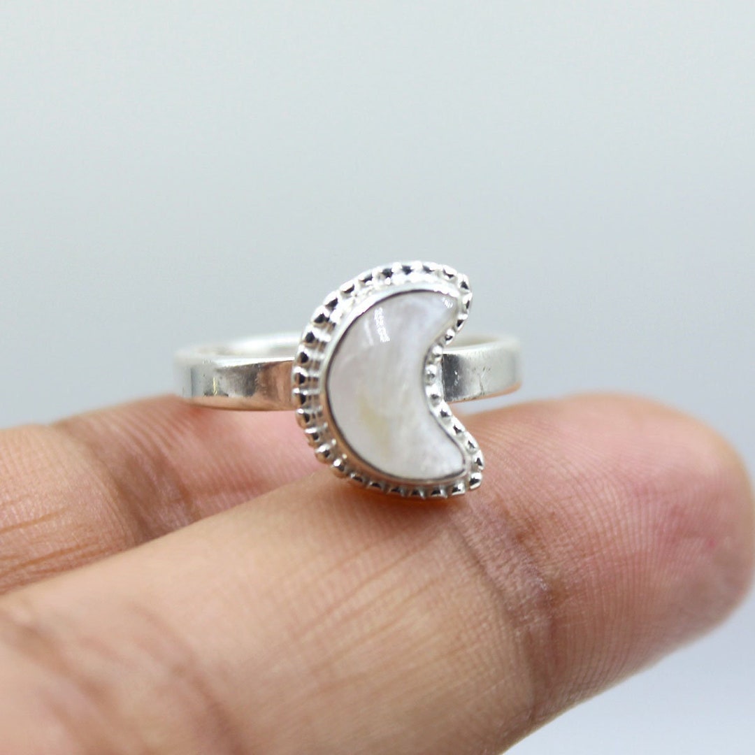 Natural Rainbow Moonstone Ring,925 Solid Sterling Silver Ring, Crescent ...