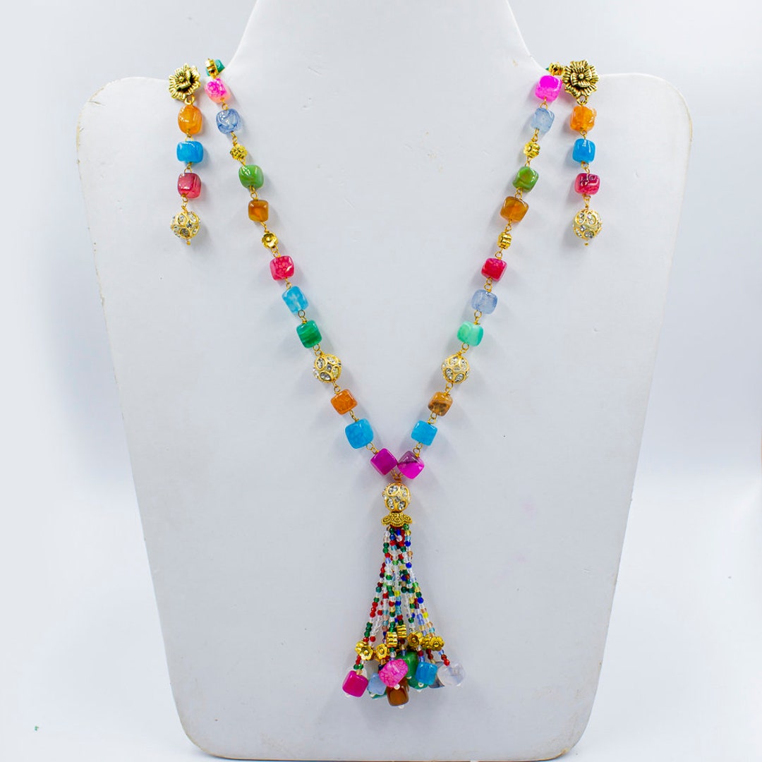 Unique Multi Gemstone Necklace Set With Earring, Indian Necklace ...