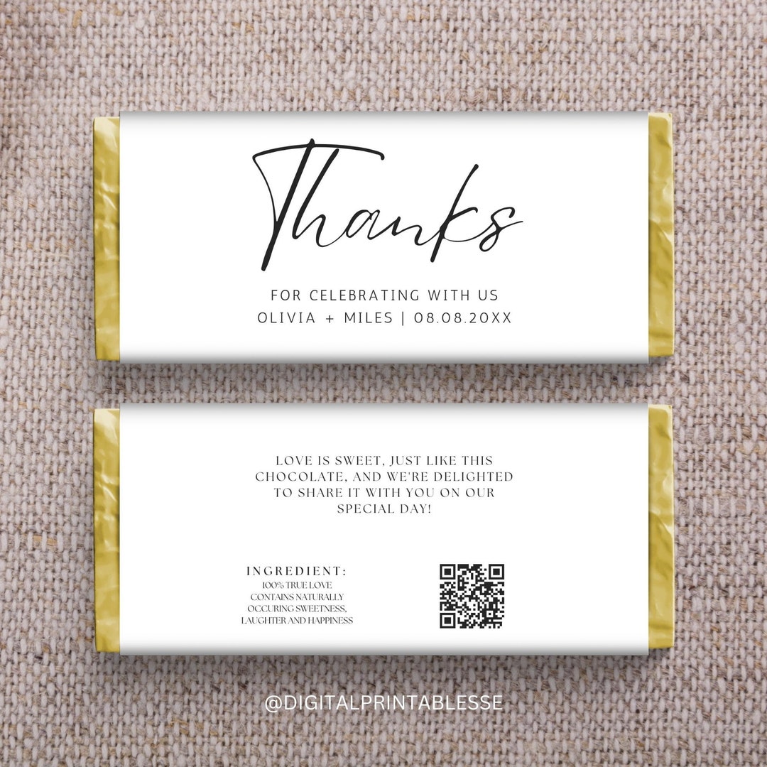 Editable Chocolate Bar Wrapper Template for Wedding, Bridal Shower ...