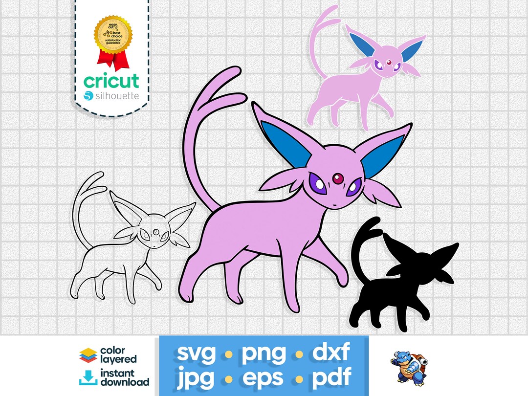 Pokem Espeon Layered SVG Pikachu Cartoon Clipart PNG Silhouette Cricut ...