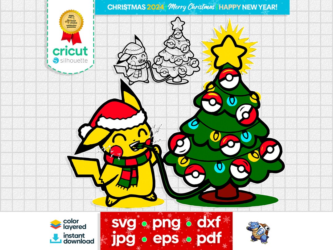 Pikachu Christmas Tree SVG Xmas Pikachu Svg Holiday Pikachu - Etsy