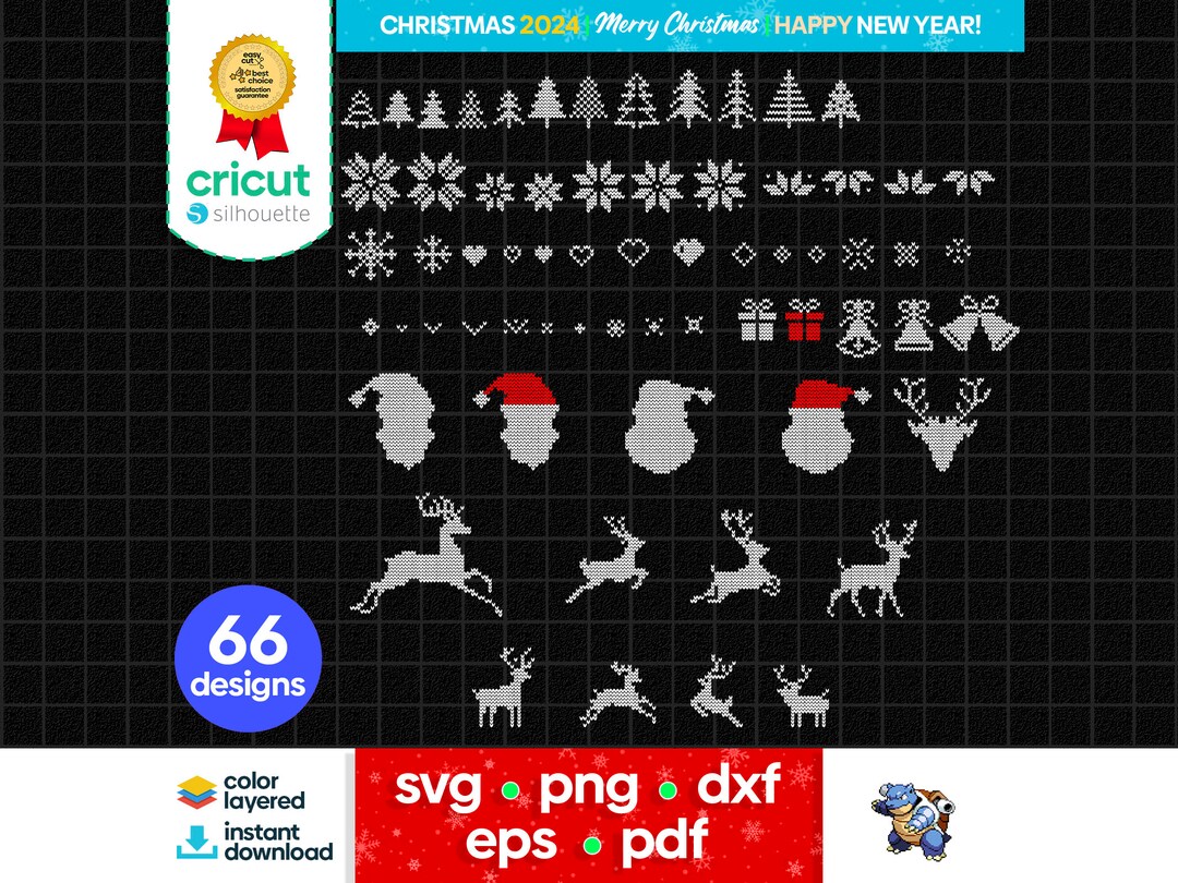 66 Knit Ornament Sweater Pattern SVG Bundle Pack Christmas Decor ...