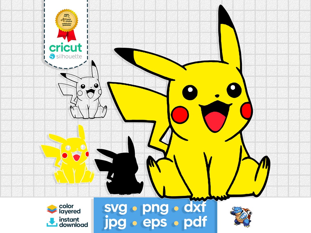 Pokem Pikachu Layered SVG Pikacu Cartoon Clipart PNG Silhouette Cricut ...