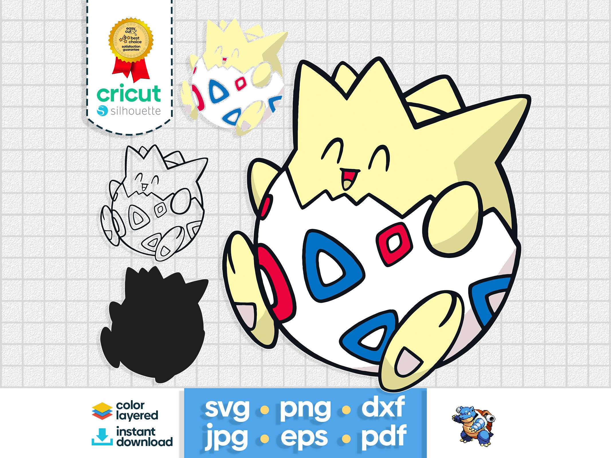 Pokem Togepi Layered SVG Pikachu Cartoon Clipart PNG Silhouette Cricut ...