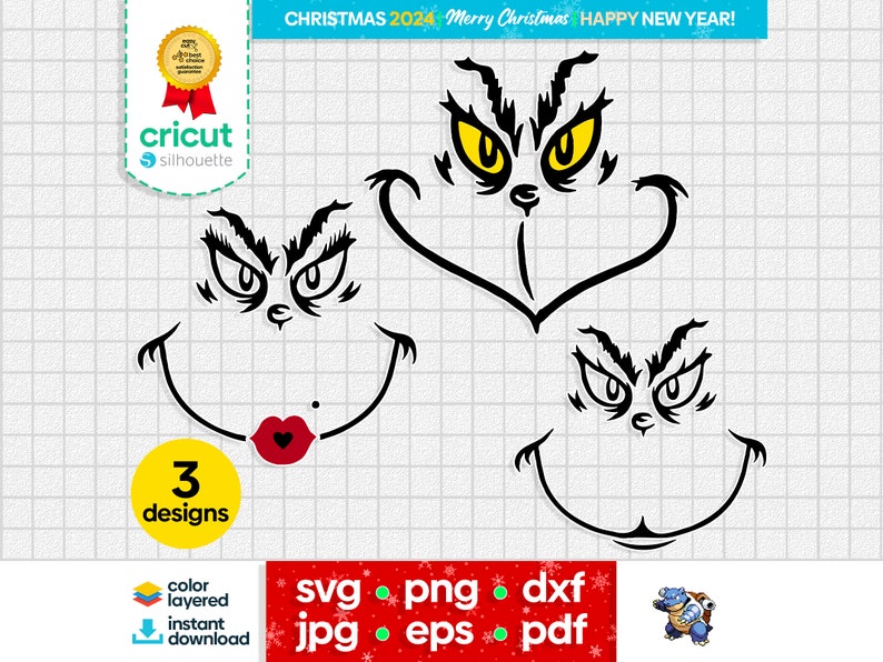 Grinch Face SVG Grinch Outline SVG the Grinch Christmas Cut Files Mr ...