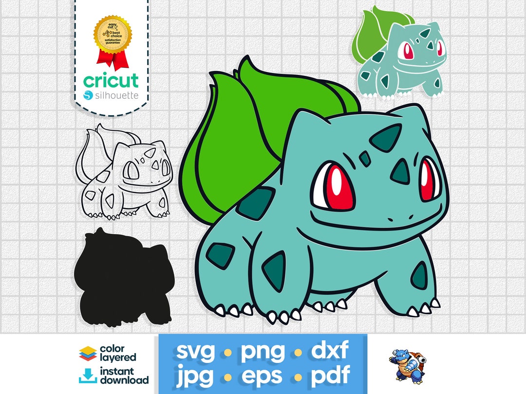 Pokem Bulbasaur Layered SVG Pikachu Cartoon Clipart PNG Silhouette ...