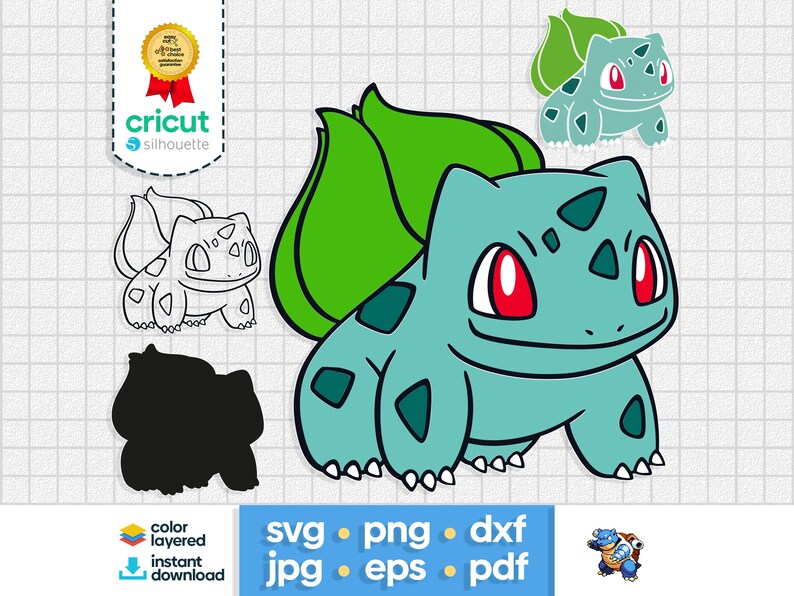 Pokem Bulbasaur Layered SVG Pikachu Cartoon Clipart PNG Silhouette ...