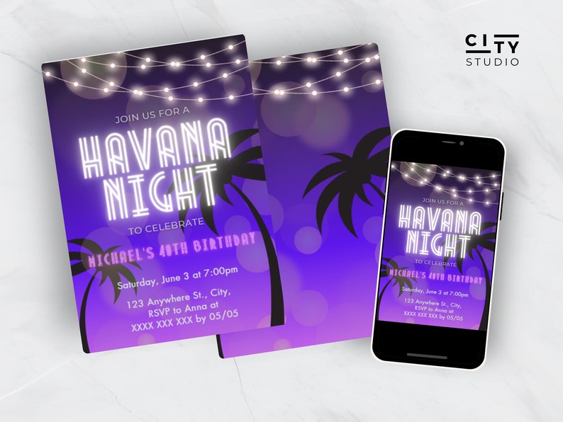 Editable Havana Night Invitation for (birthday) Party - Print or Text ...