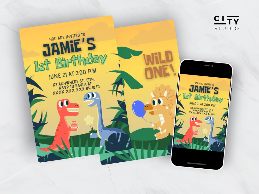 Editable Kids Birthday Invitation (dinosaur Theme) - Print or Text ...