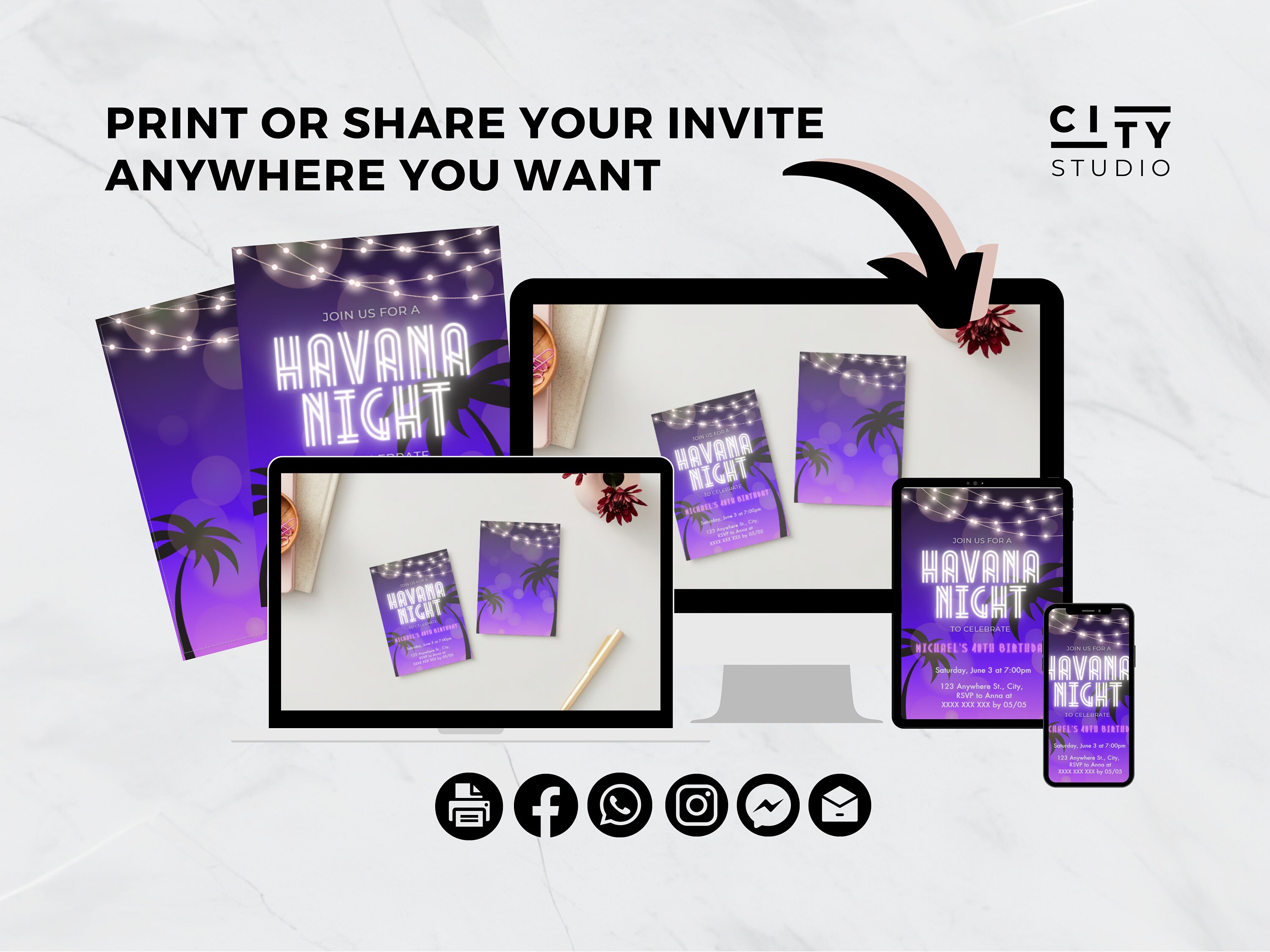 Editable Havana Night Invitation for (birthday) Party - Print or Text ...