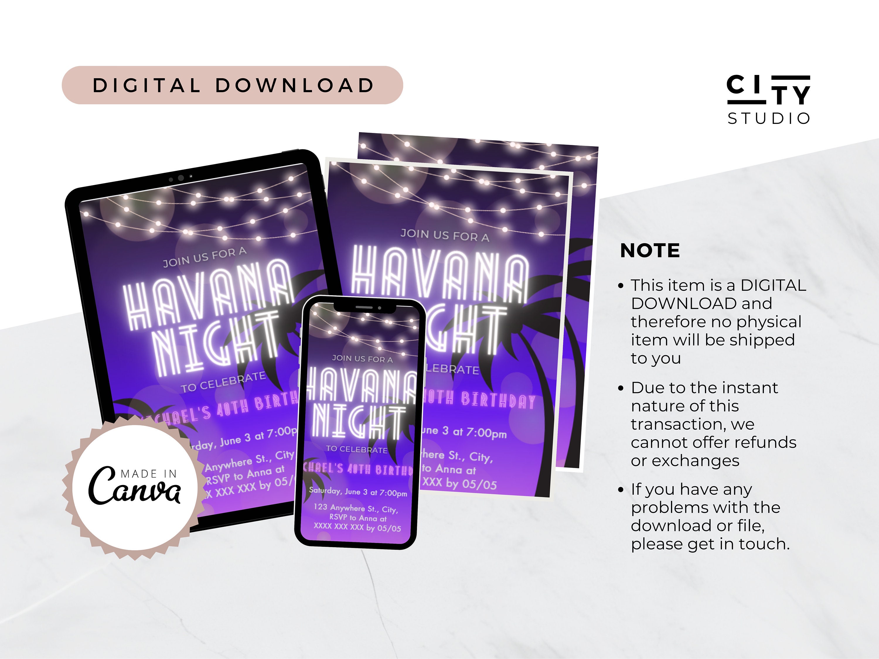 Editable Havana Night Invitation for (birthday) Party - Print or Text ...