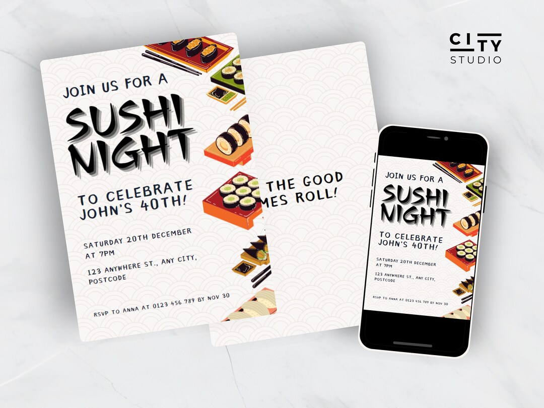 Editable Sushi Night Invitation - for Birthdays, Dinner Parties or ...