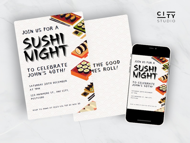 Editable Sushi Night Invitation - for Birthdays, Dinner Parties or ...