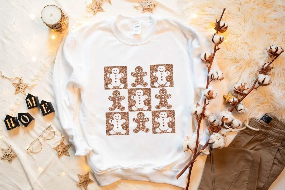 Retro Checkered Gingerbread Man Sweatshirt, Trendy Distressed Christmas ...