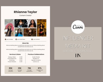 One Page Media Kit Template Influencer Media Kit Instagram Influencer ...