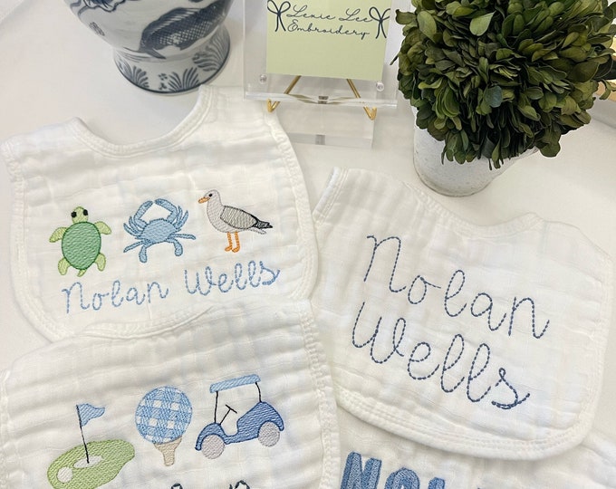 Set of 4 Embroidered Baby Bibs - Baby Shower Gift - Monogrammed Bib ...