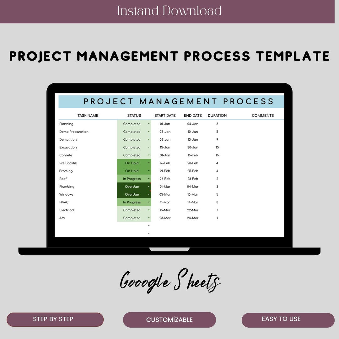 Project Management Process Template for Google Sheets, Editable ...