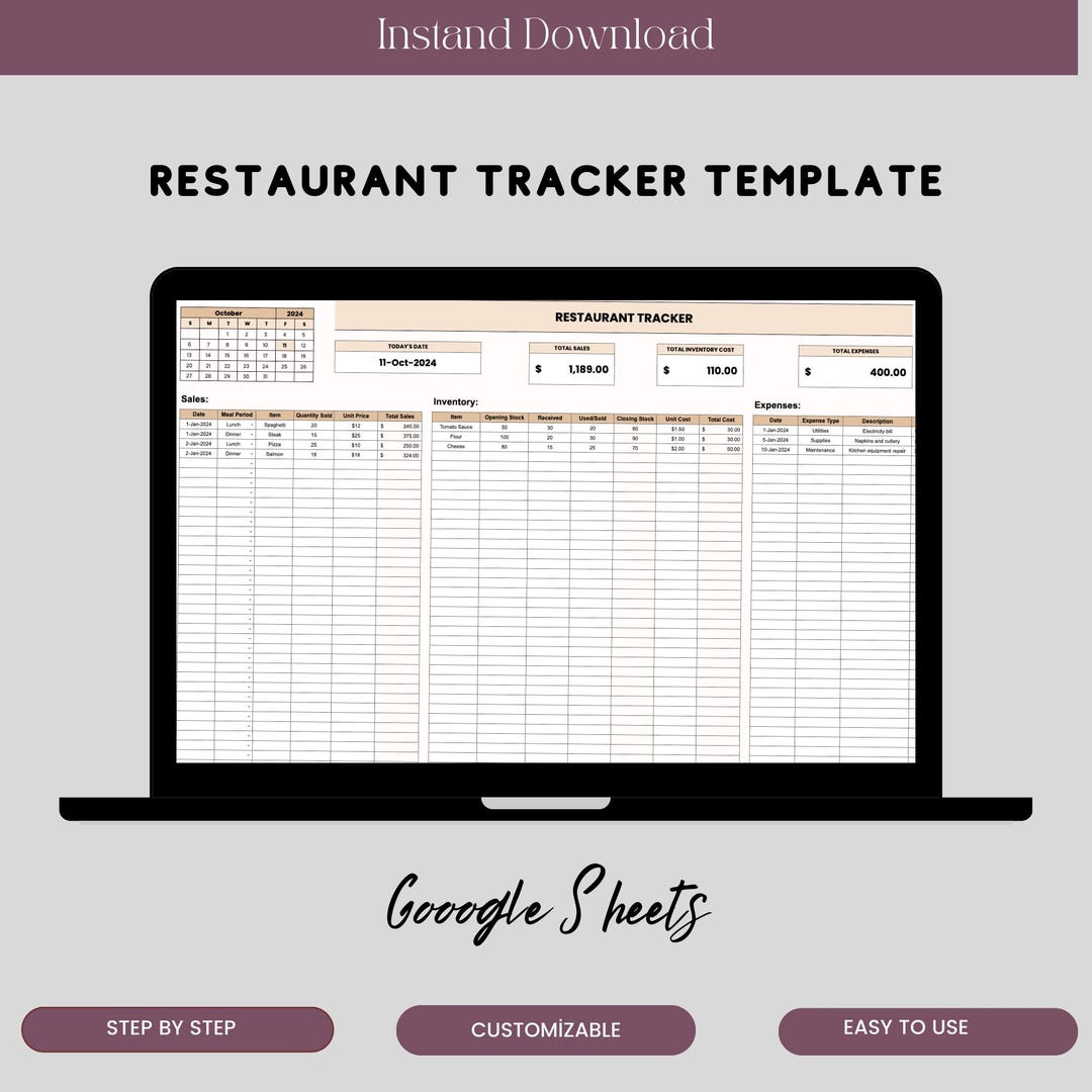 Restaurant Tracker Template for Google Sheets, Editable Inventory and ...