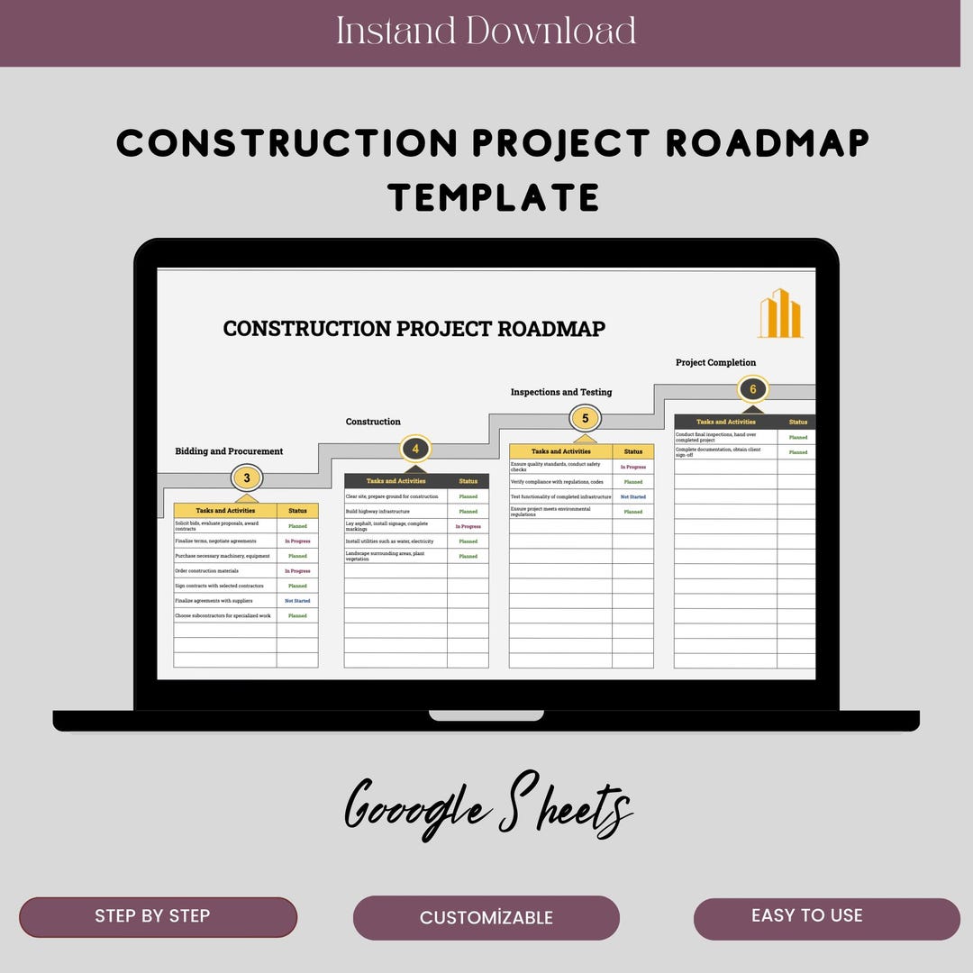 Construction Project Roadmap Template for Google Sheets, Editable ...