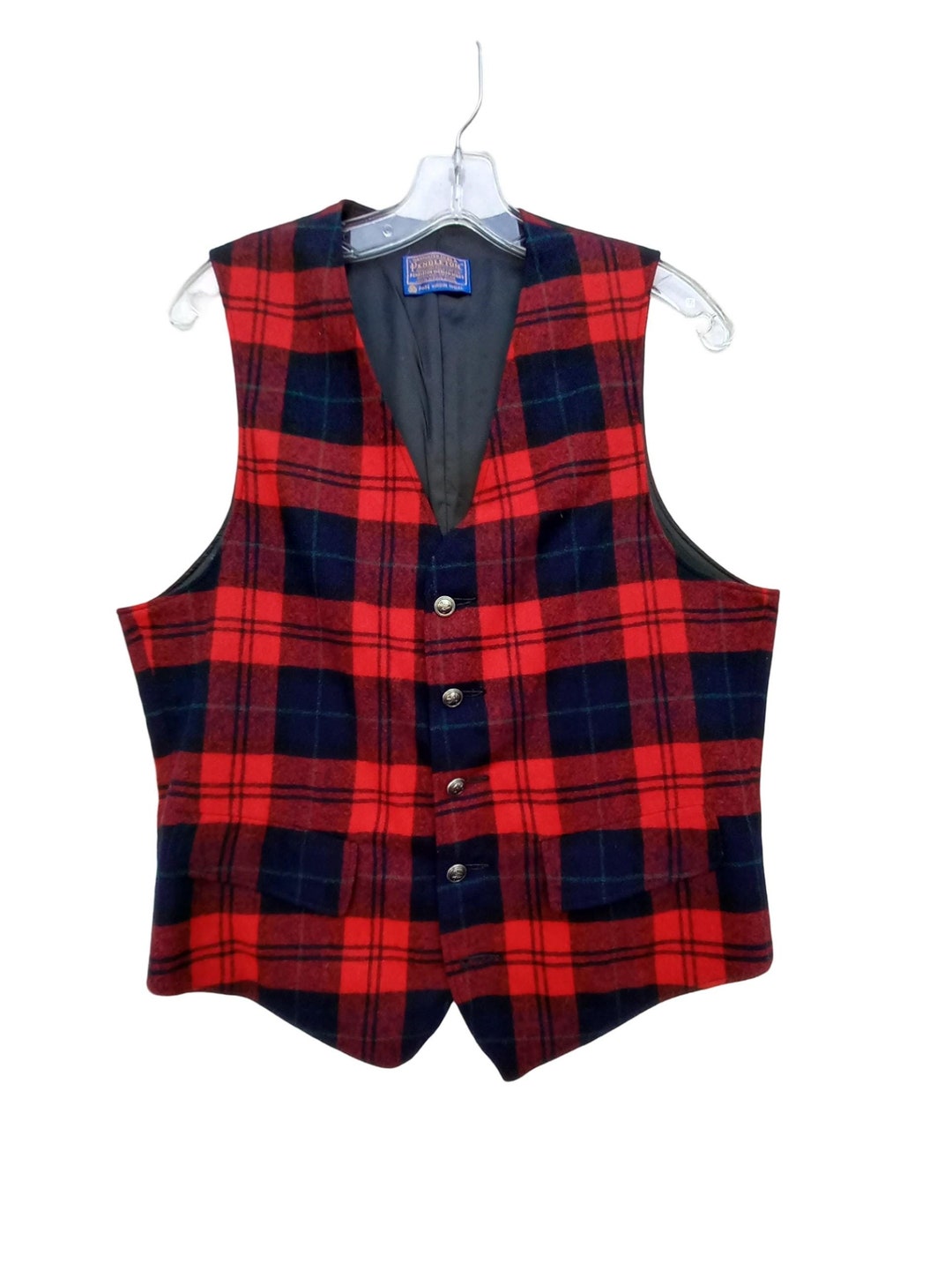 Pendleton Men’s Vintage 1970’s Red Plaid Wool Vest Waistcoat Size 38” - Etsy