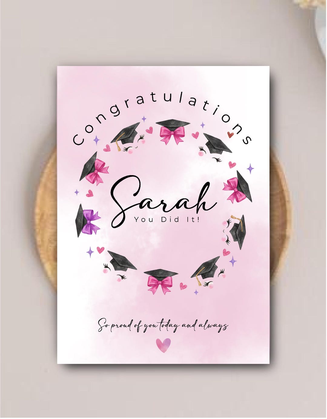 Personalized Pink Graduation Card – Watercolor Wreath, Coquette Style ...