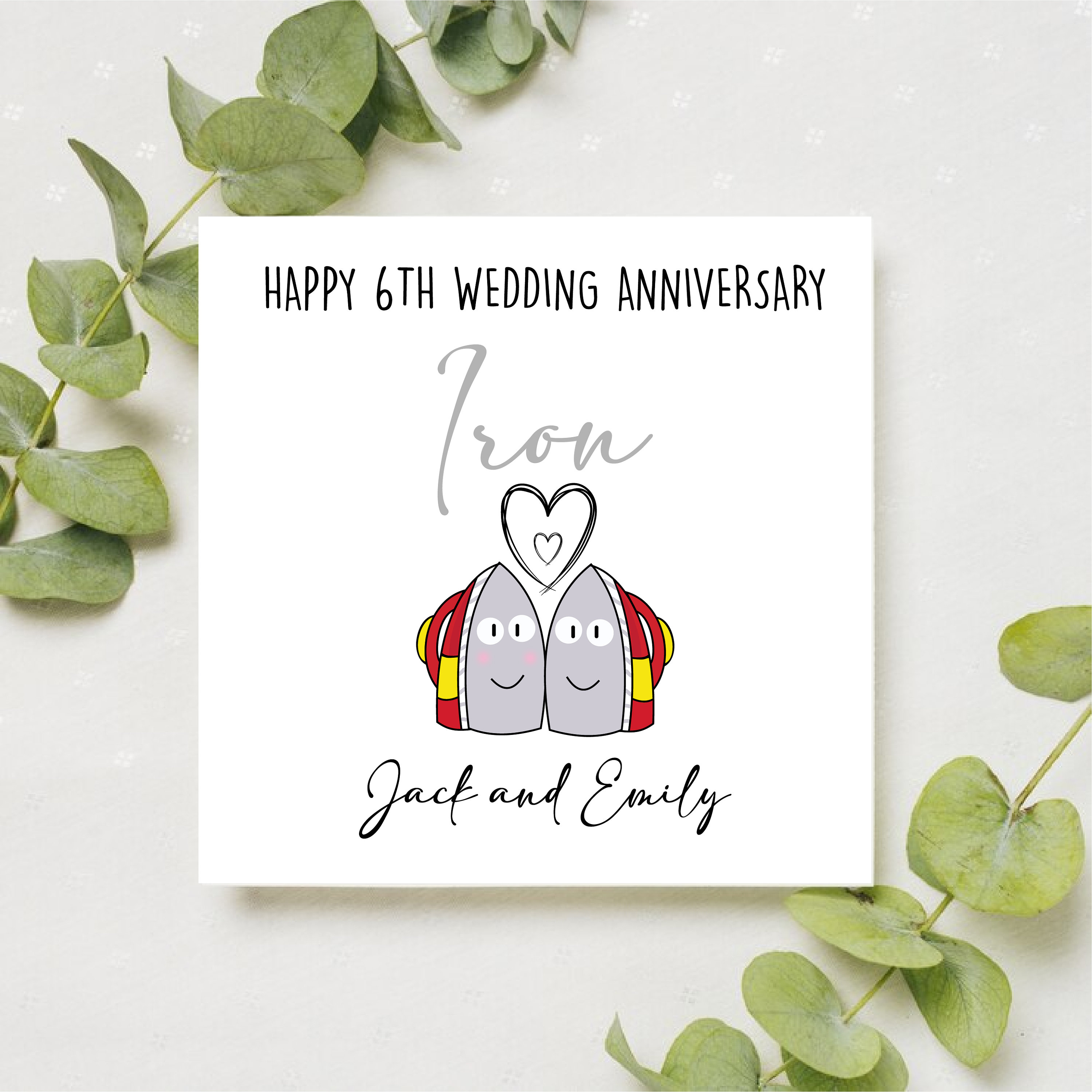 6th Anniversary Card, Iron Anniversary, Personalized Card, 6th Wedding ...