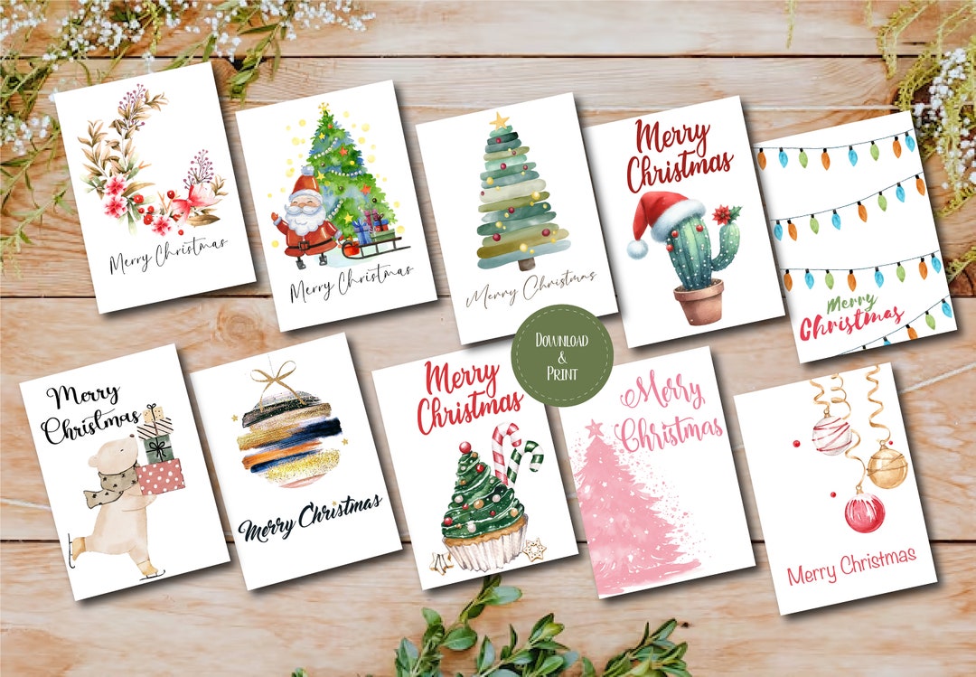 Christmas Watercolor Cards, Christmas Card Multi Pack, Pack of 10 ...