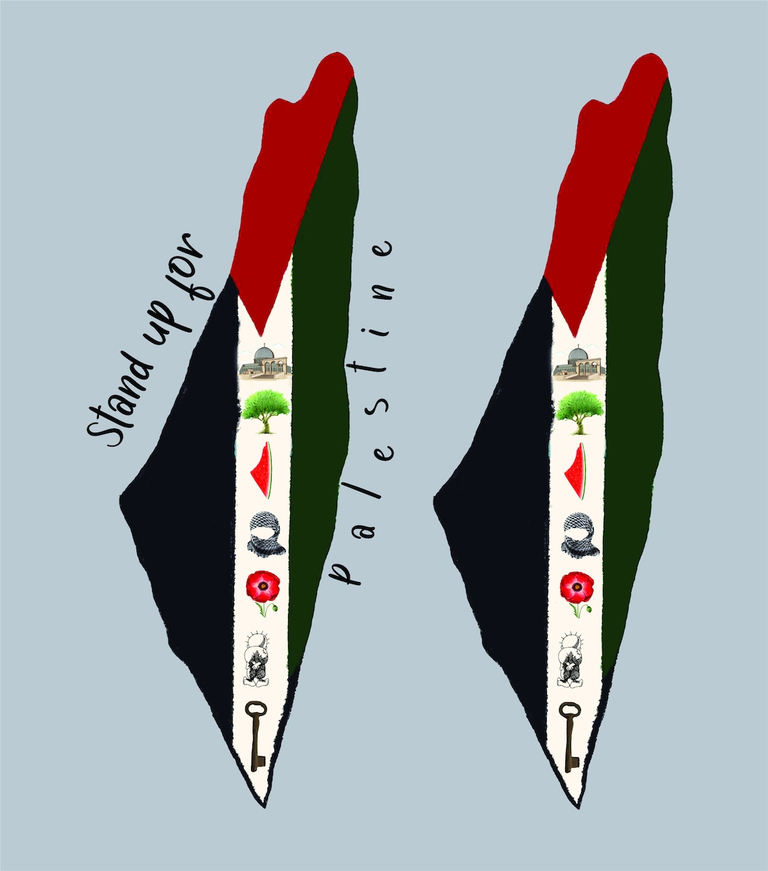 Palestine Map With Symbols SVG, PNG and PDF T-shirt Design| With Masjid ...