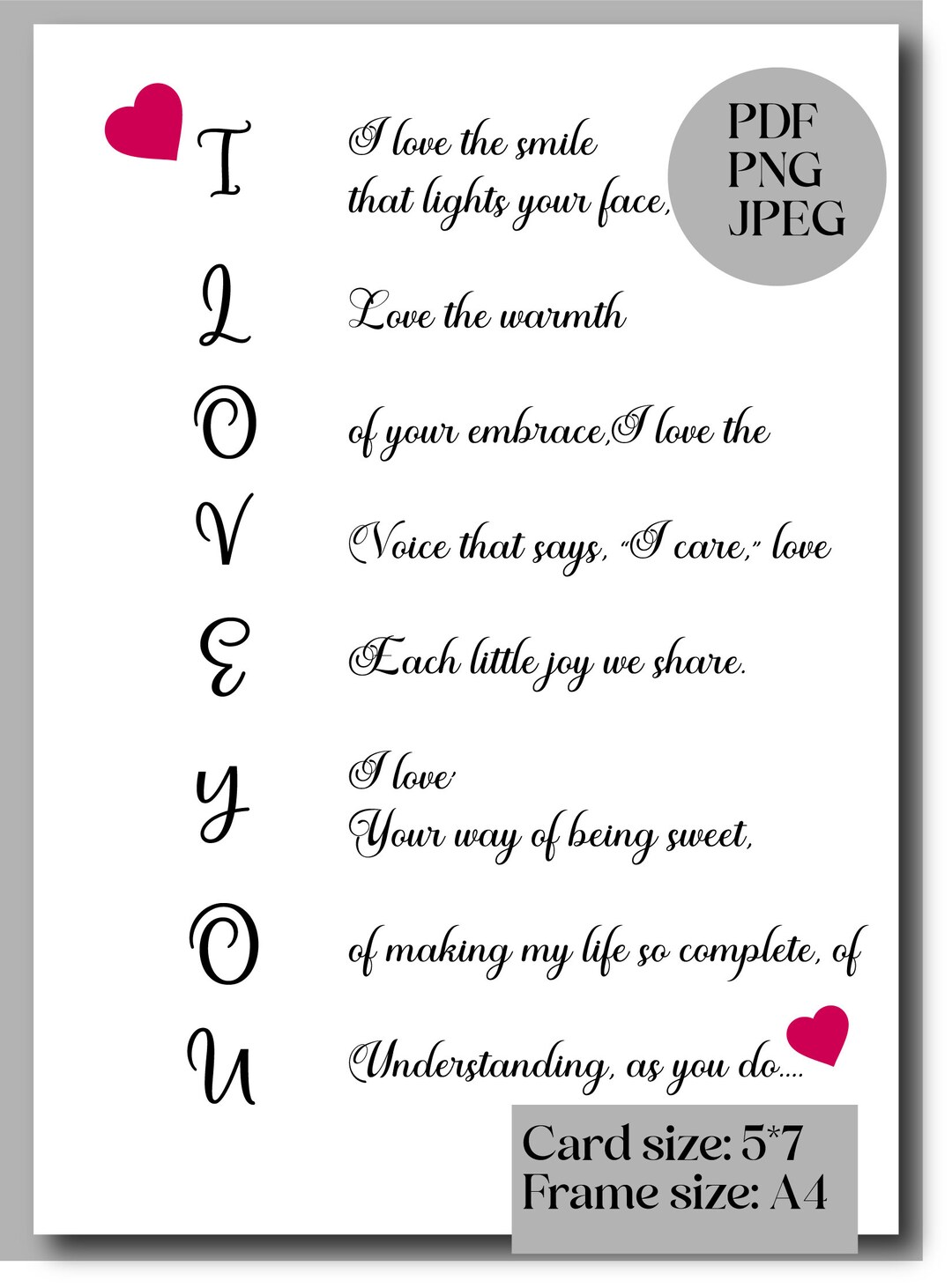 I Love You Valentines Card Design| I LOVE YOU Card and A4 Digital Print ...