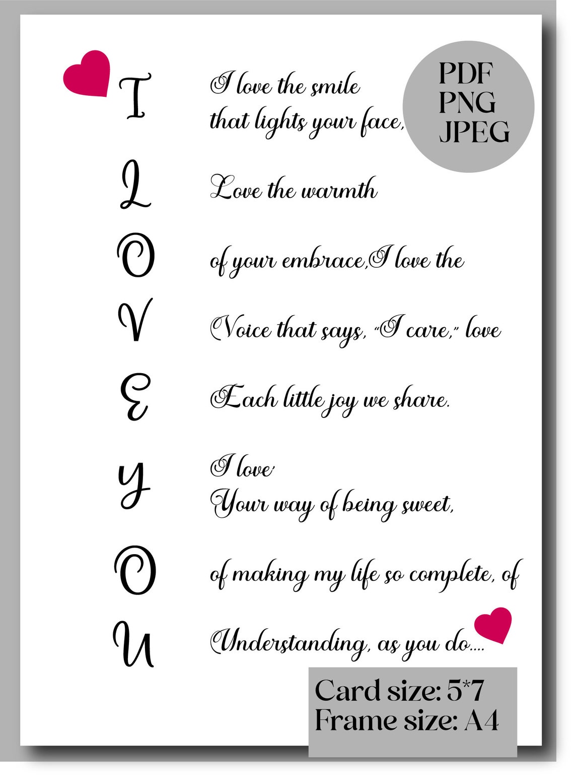 I Love You Valentines Card Design I Love You Card And A4 Digital Print